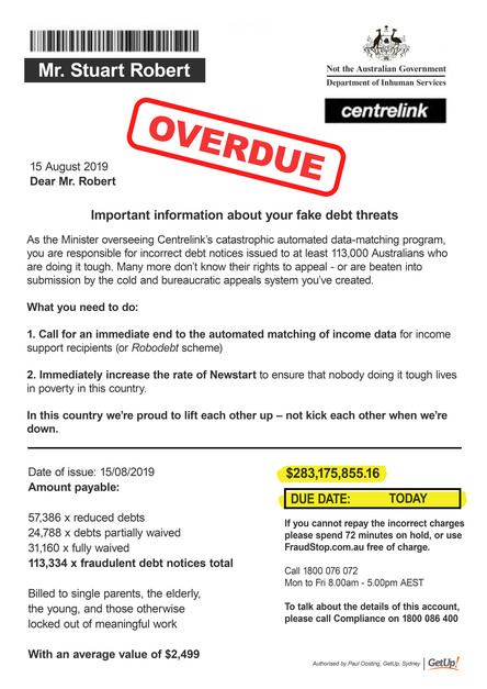 GetUp! - Tell Minister Robert: Stop Robodebt!